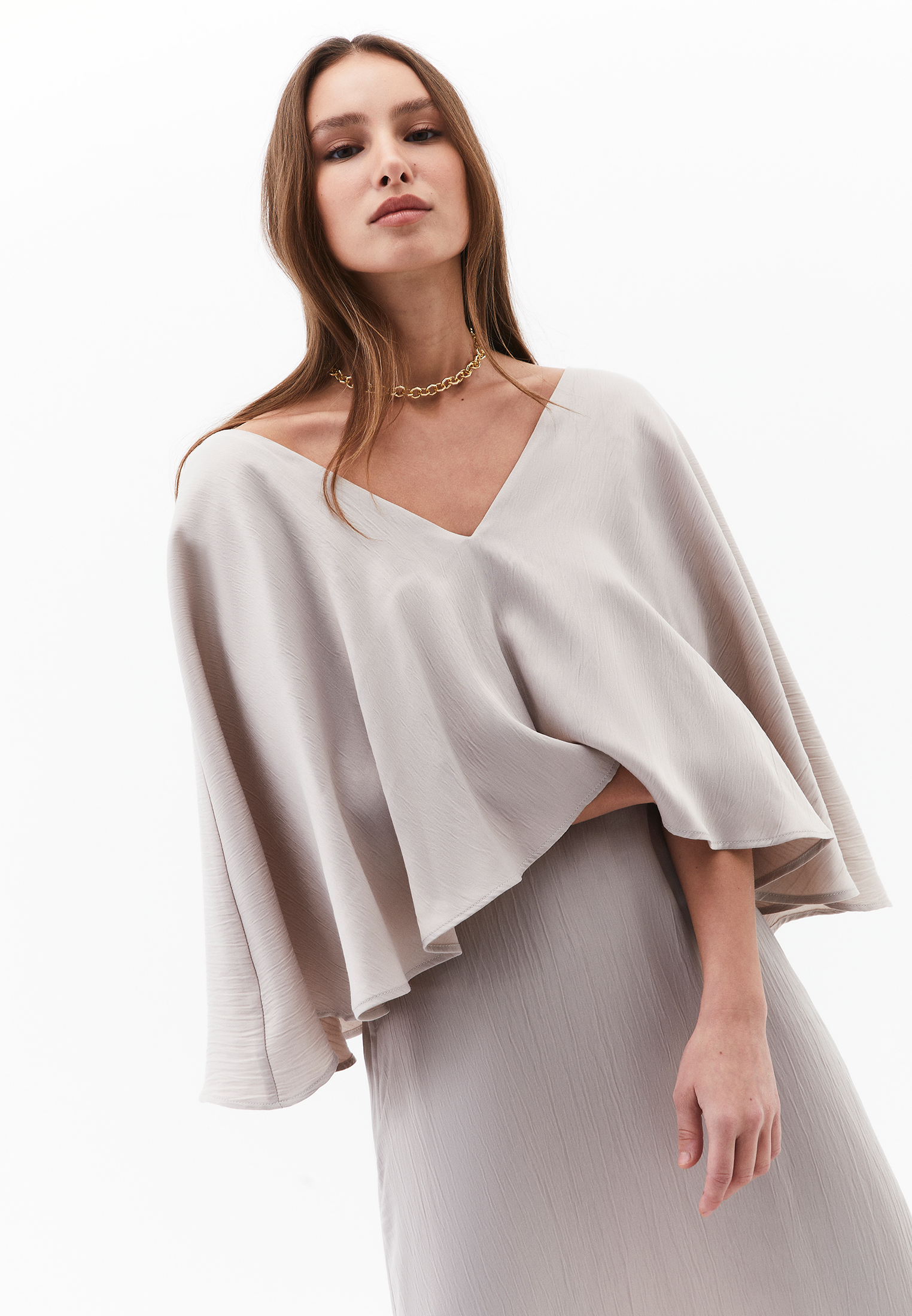 V-Neck Satin Dress-ISLAND FOSSIL-S